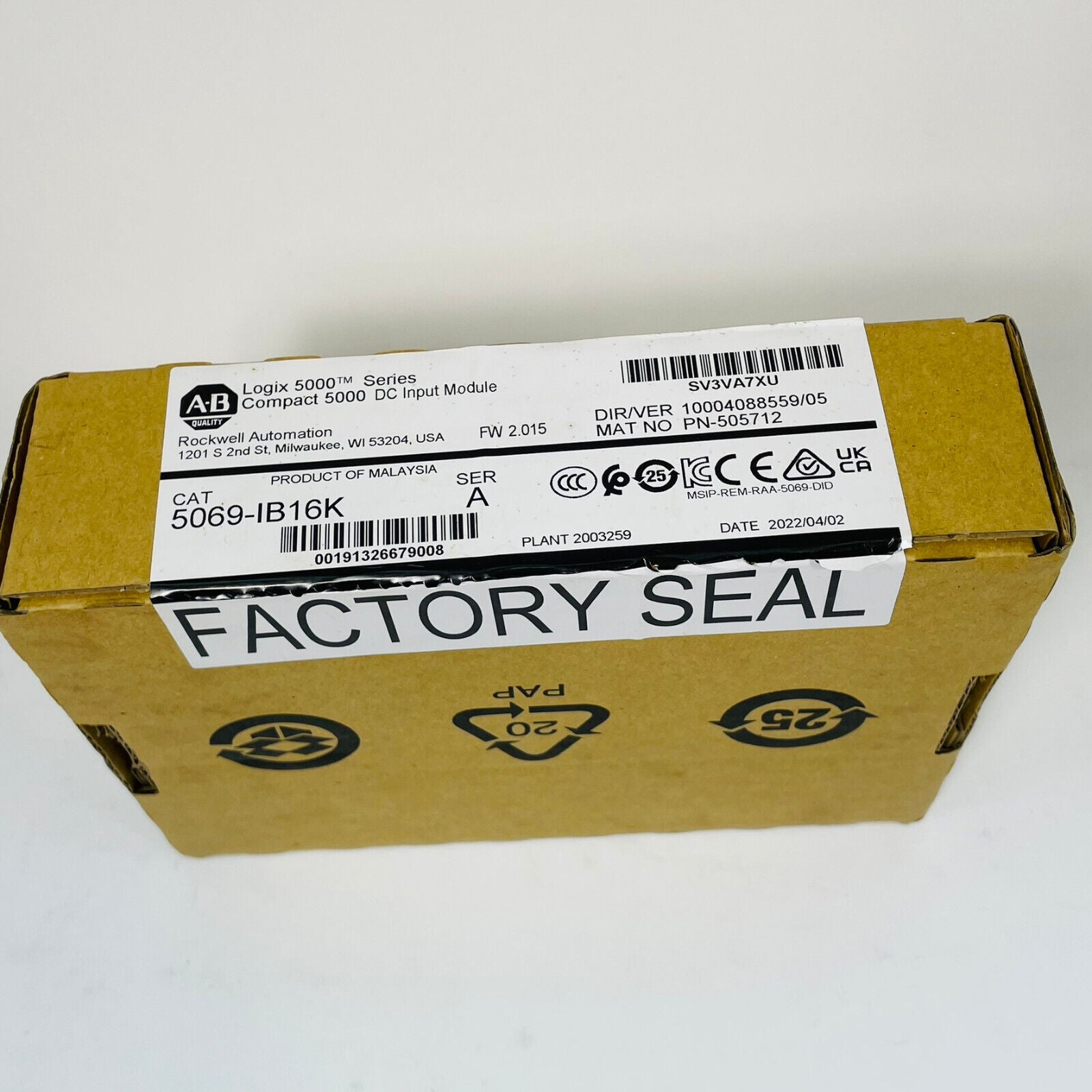 Allen Bradley 5069-IB16K /A Compact 16 CH 24V DC Input Module ...