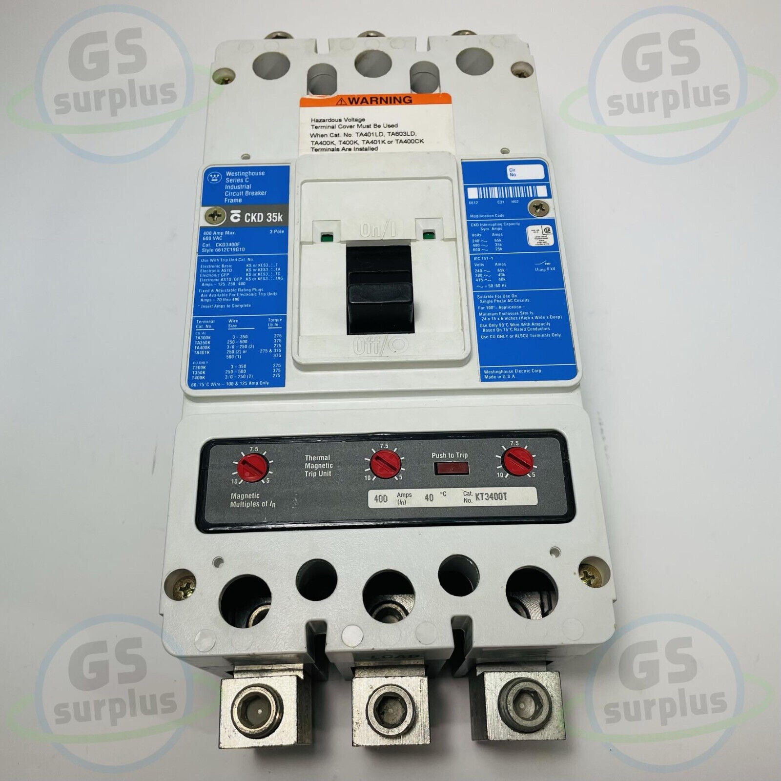 Westinghouse CKD3400F Eaton Circuit Breaker KT3400T Trip Unit ...