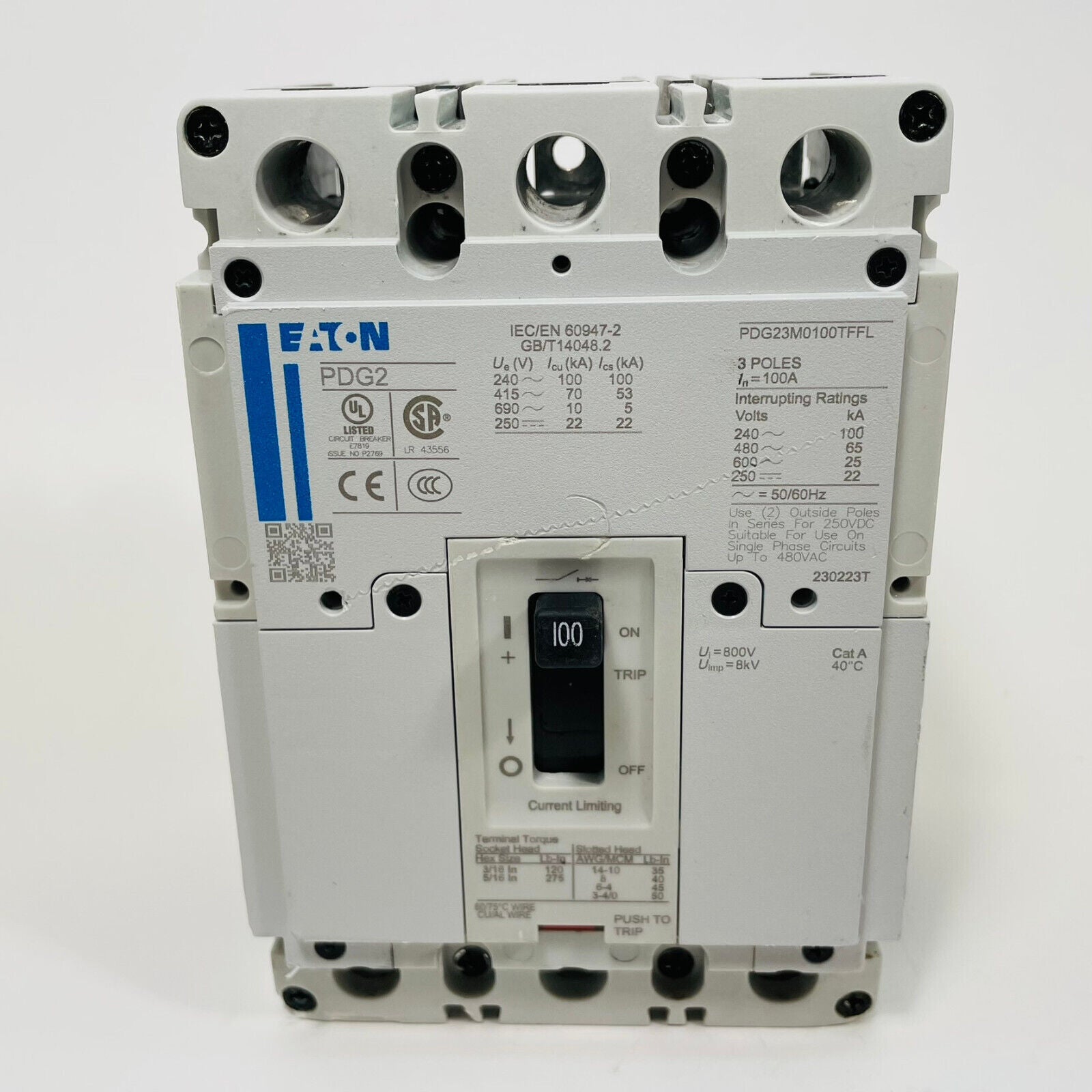 EATON PDG23M0100TFFL CIRCUIT BREAKER 100 AMP PDG2 3 POLE – GSSurplus Inc.